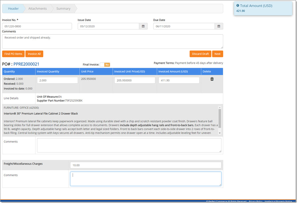 Invoice - Header Information