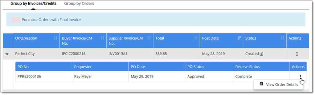 View All Invoices / Credits