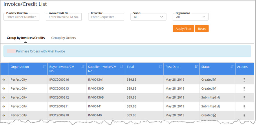 View All Invoices / Credits