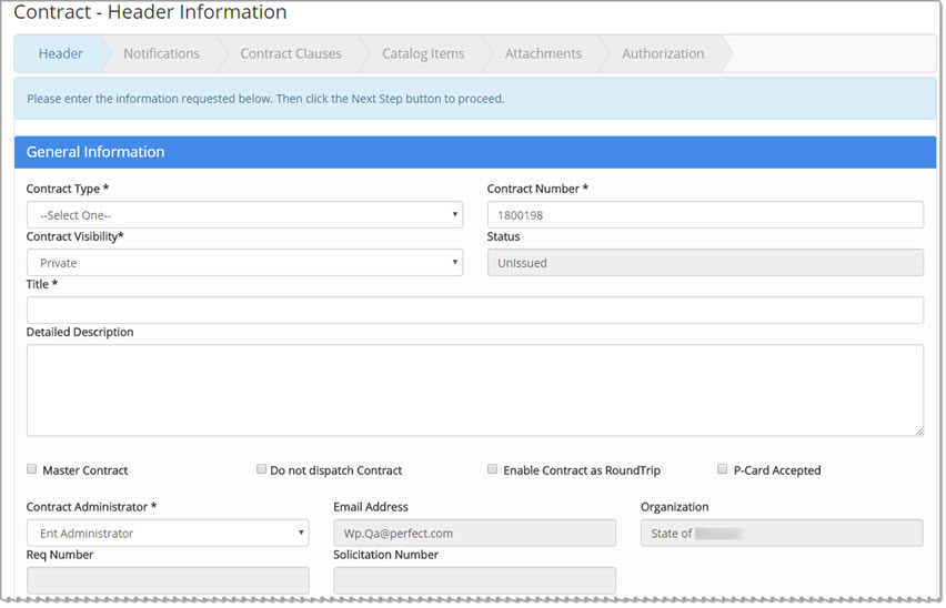 Master Contract - Header Information