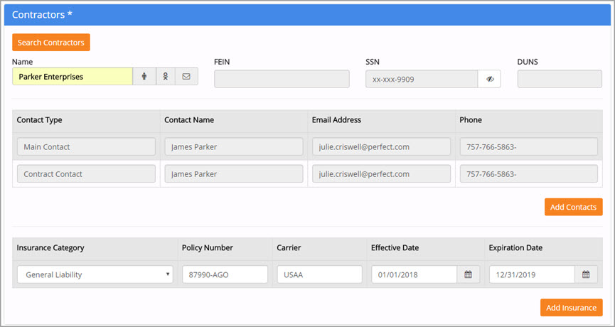 Contract Header - Contractor