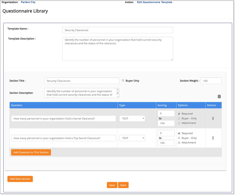 Manage Questionnaire Library