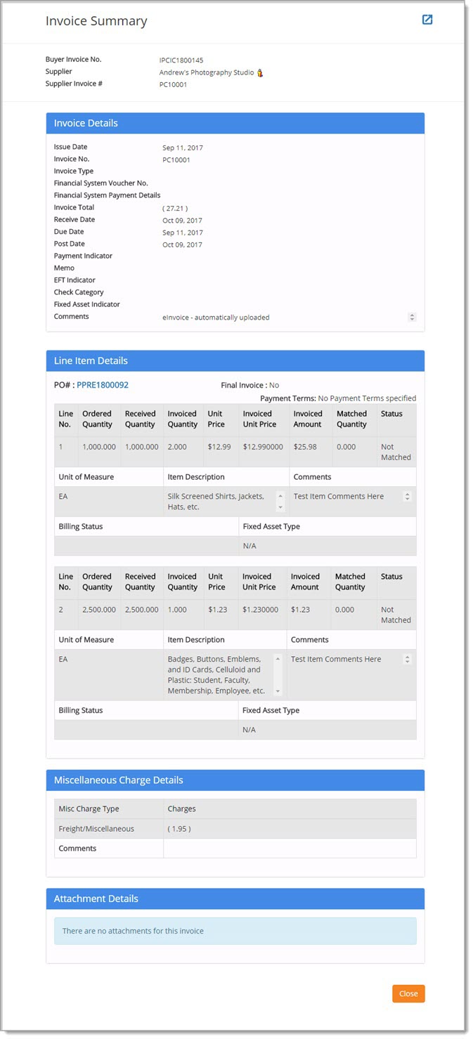 Invoice Line Item Detail