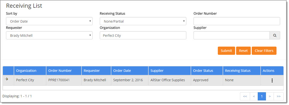 Receive Against Orders