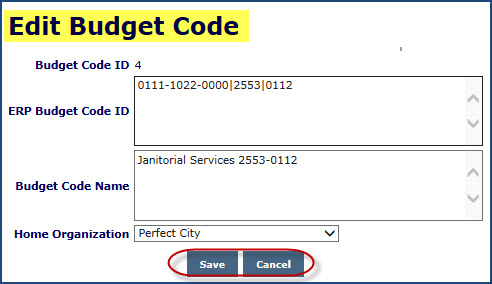 Edit Budget Codes