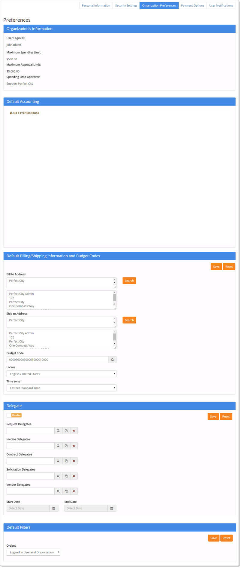 Organization Preferences
