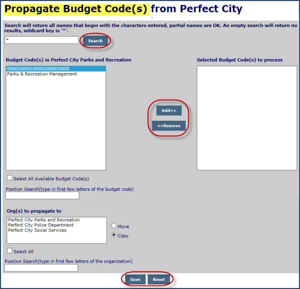 Propagate Budget Codes