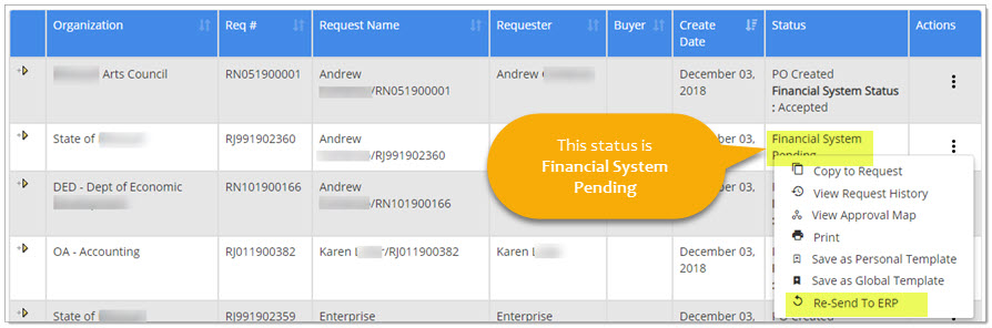 Re-Send Requests to Financial System