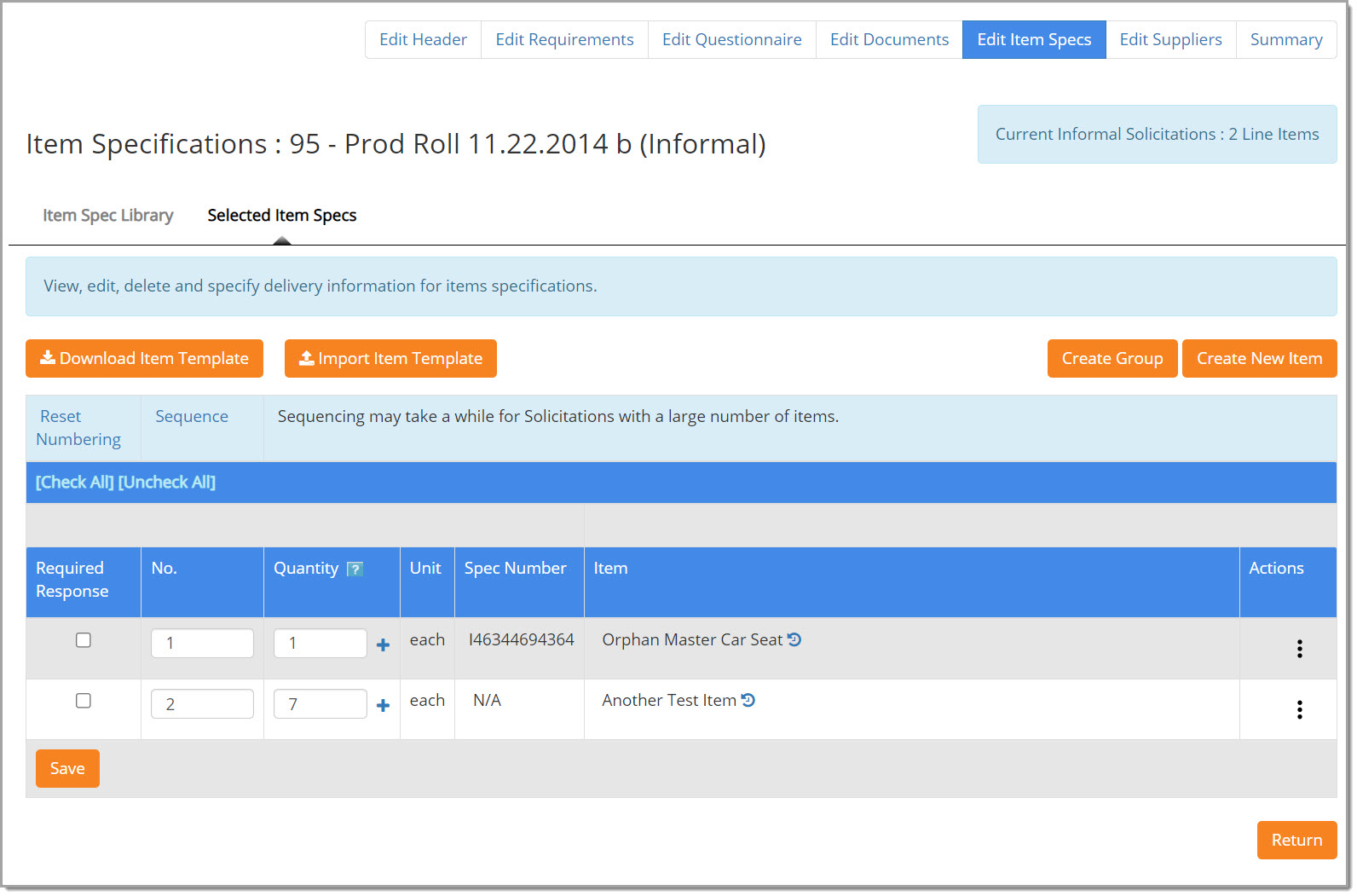 Edit Item Specs - Active