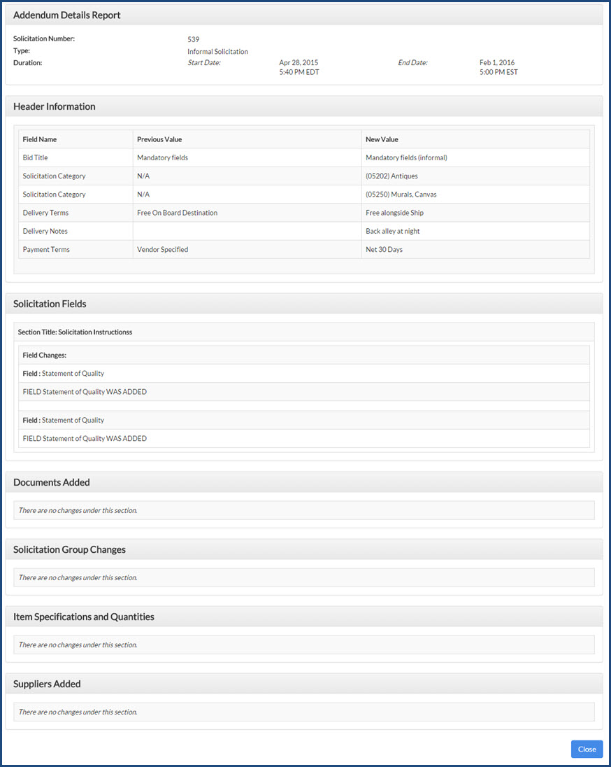 Addendum Details Report