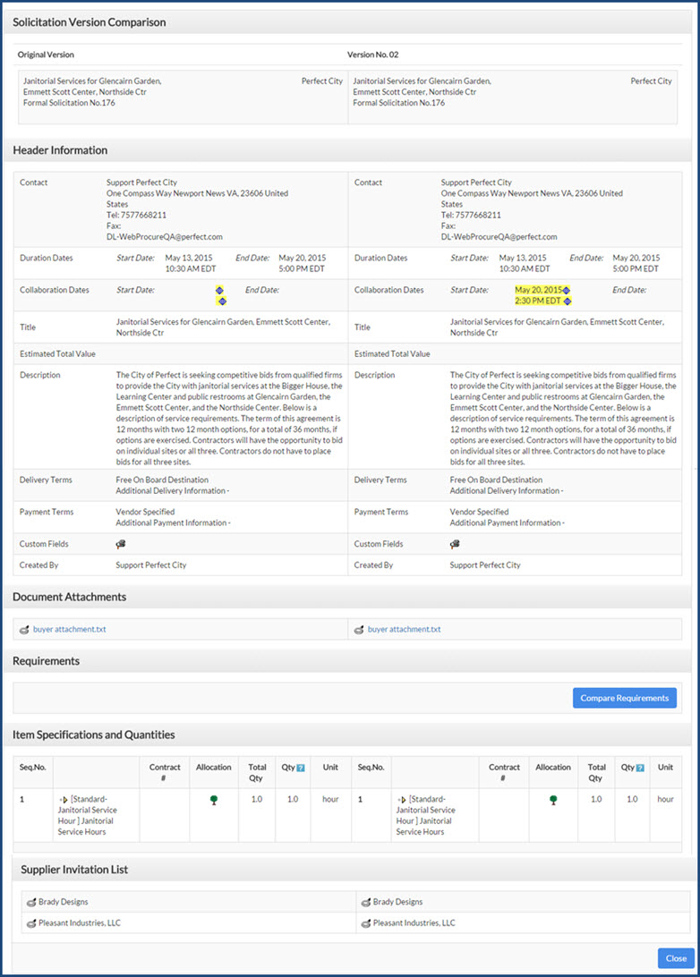 Solicitation History - Formal Solicitation
